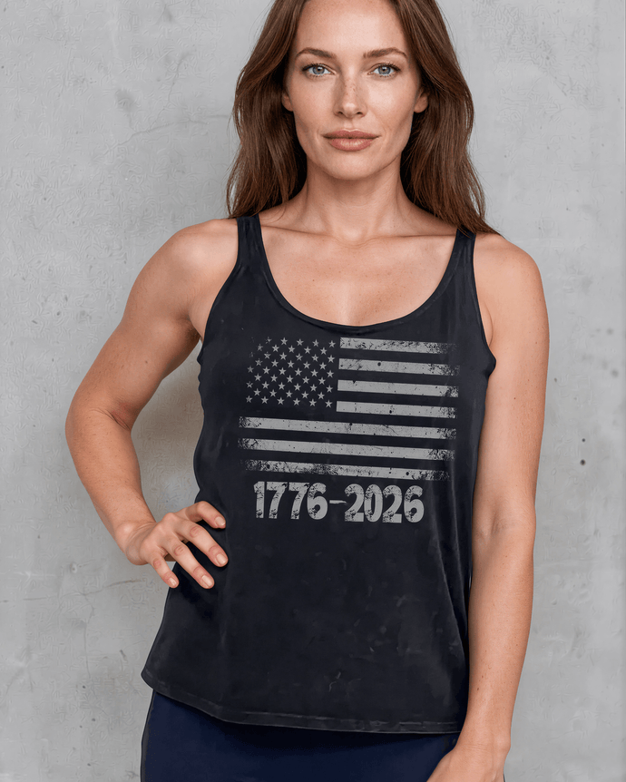 1776-2026 Distressed American Flag Graphic Tank Top – Mammoth Nation